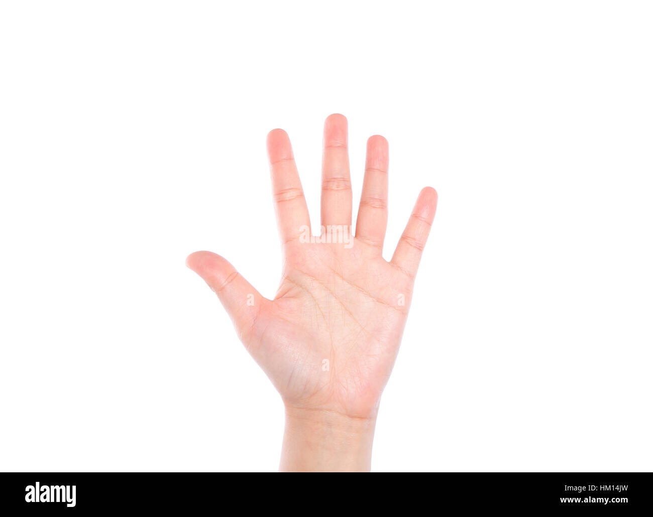 Hand symbol that means five on white background Stock Photo - Alamy