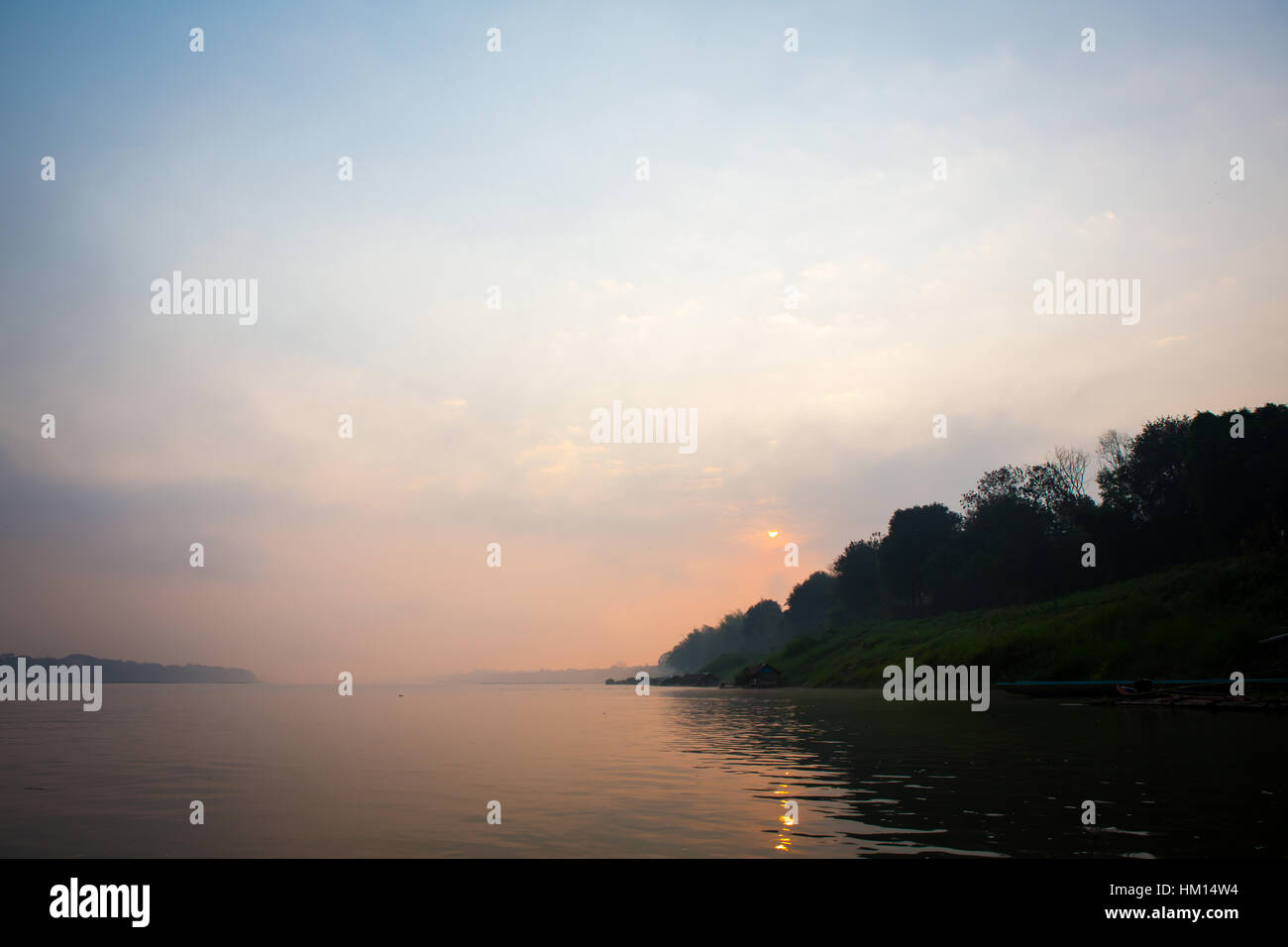 Morning lake landscape with sunrise Stock Photo - Alamy