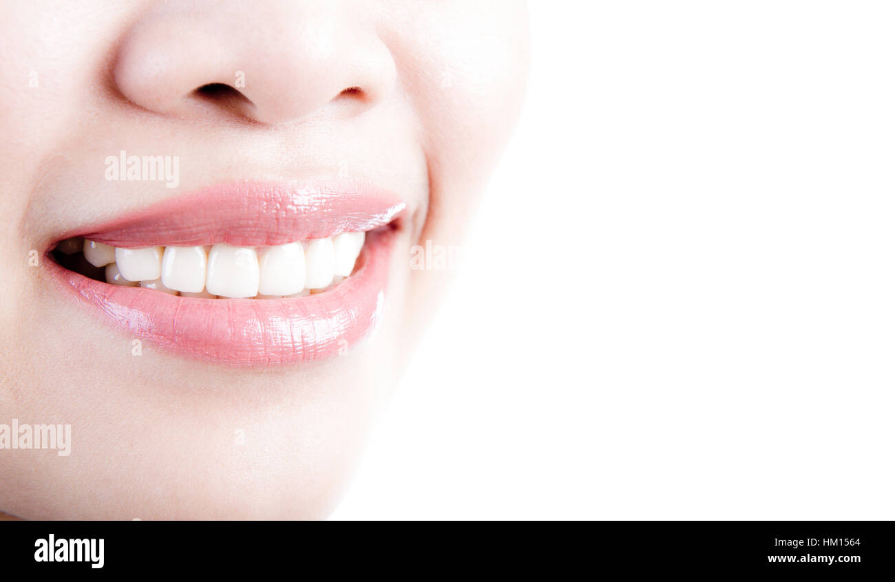 Beautiful young woman teeth isolated over white background Stock Photo ...