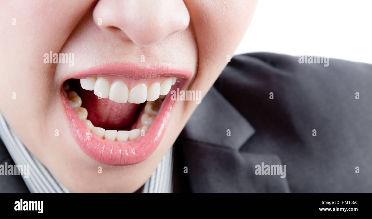Woman shouting / screaming isolated on white background Stock Photo - Alamy