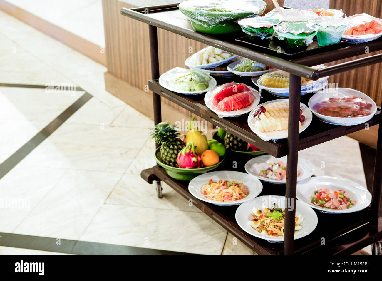 Breakfast preparation on table Stock Photo - Alamy
