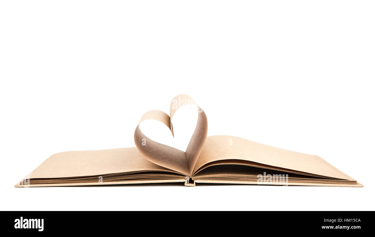 Book with opened pages of shape of heart isolated on white background ...