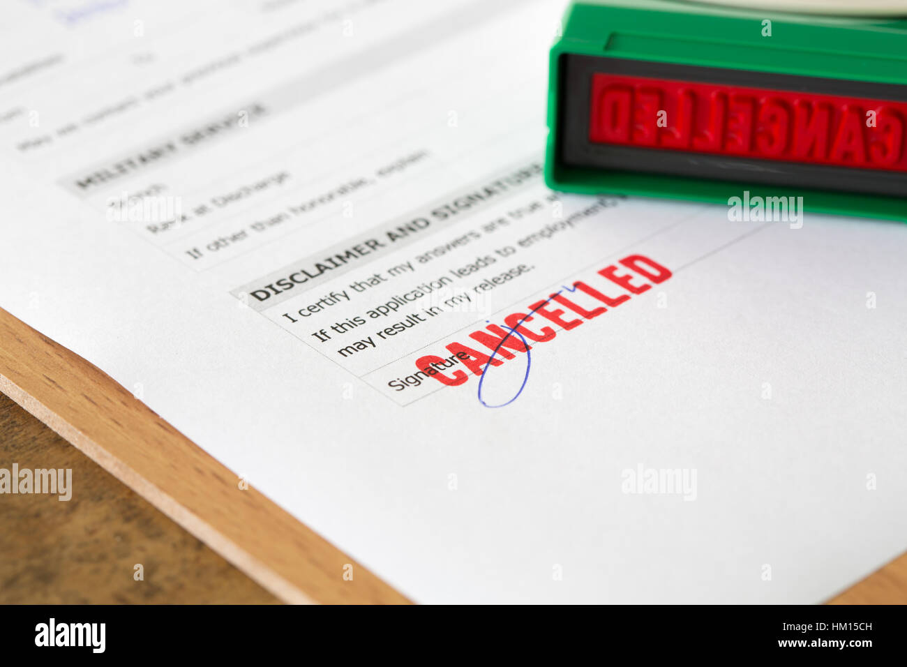 cancelled letter rubber stamp on application form Stock Photo - Alamy
