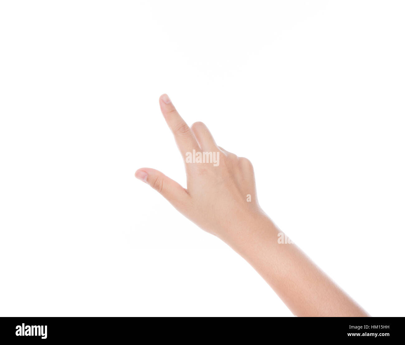 Woman hand touching virtual screen isolated on white background Stock ...