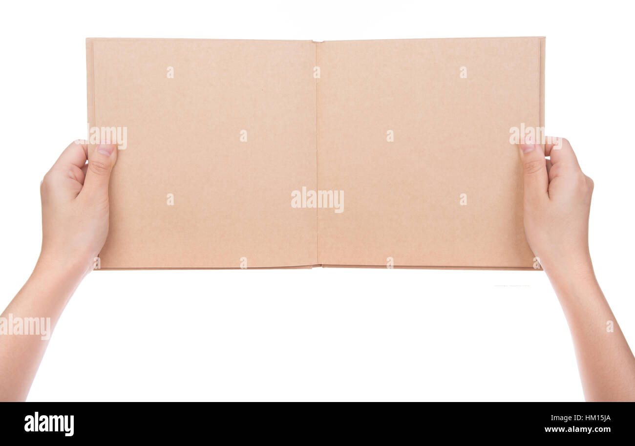 Women hand holding vintage book isolated on white background Stock ...