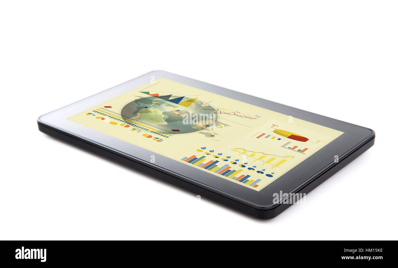 Touch screen device with graph and earth (Elements of this image ...