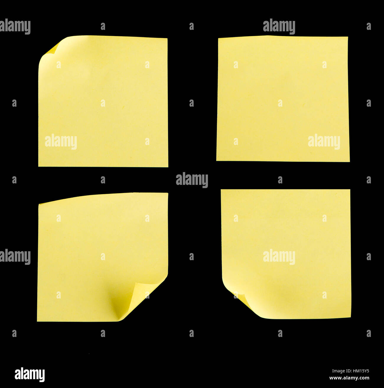 collection of various yellow note papers on black background Stock ...