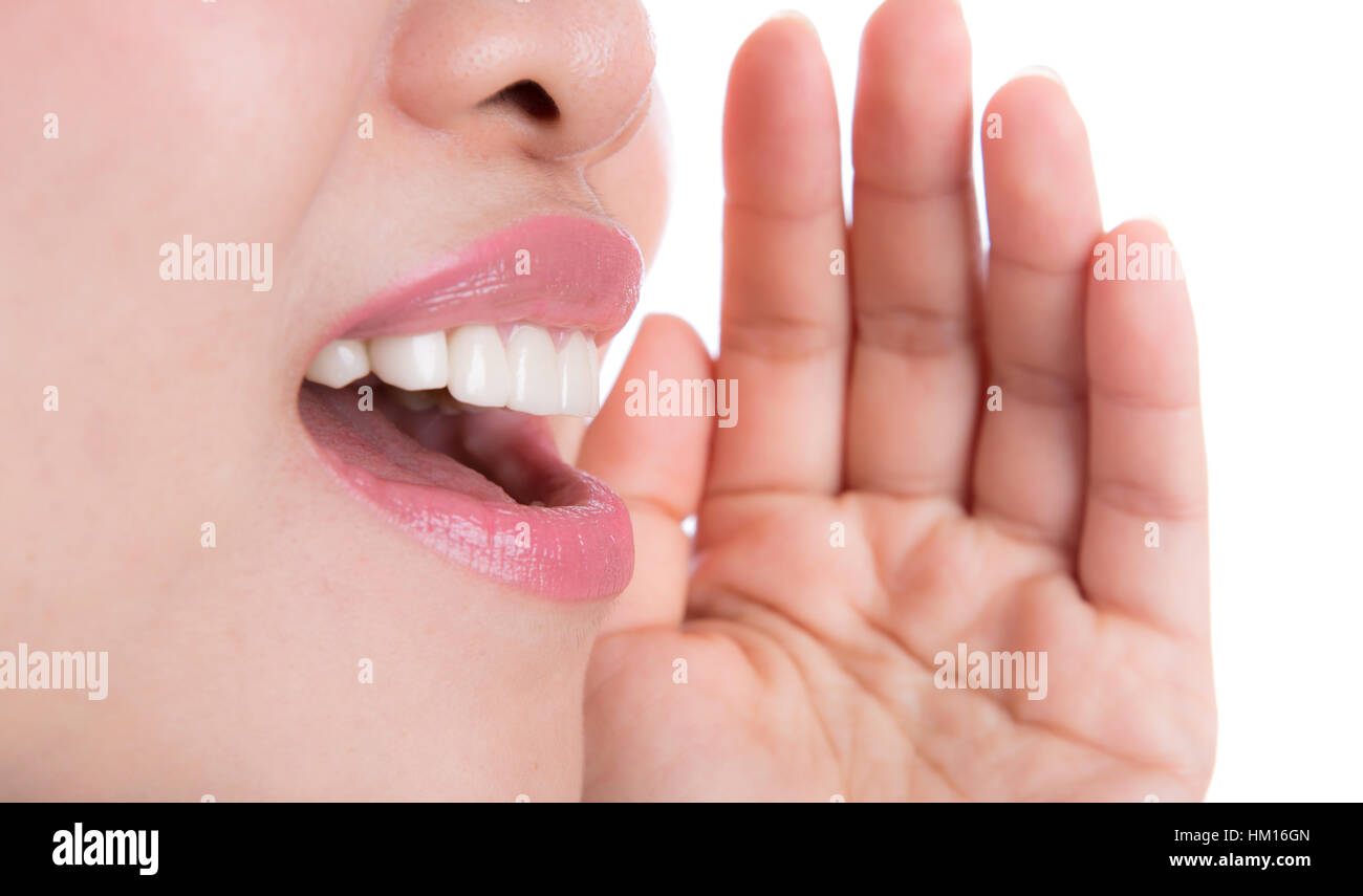 Yelling woman mouth close up isolated on white background Stock Photo ...