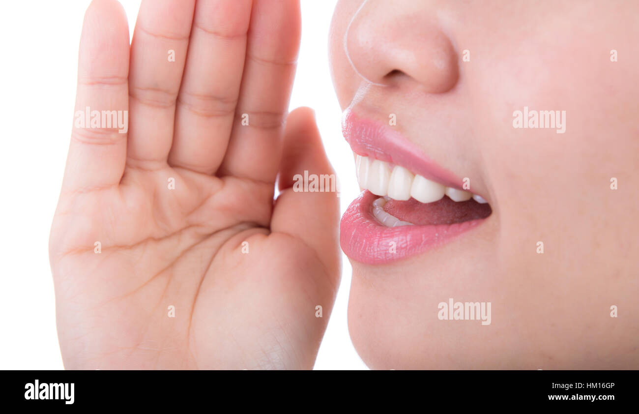 Yelling woman mouth close up isolated on white background Stock Photo ...