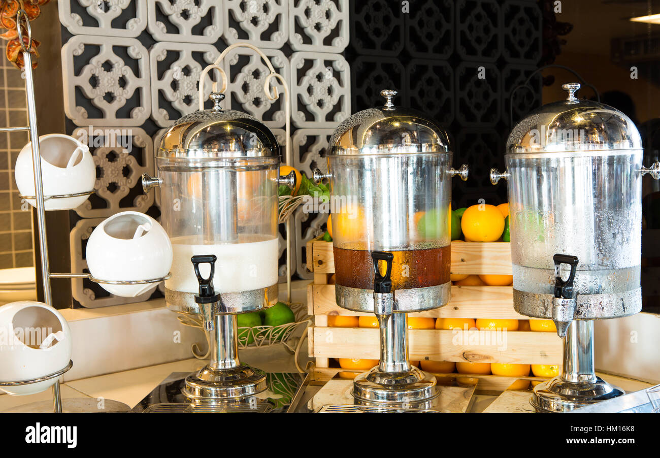 Fruit juice on buffet table Stock Photo - Alamy
