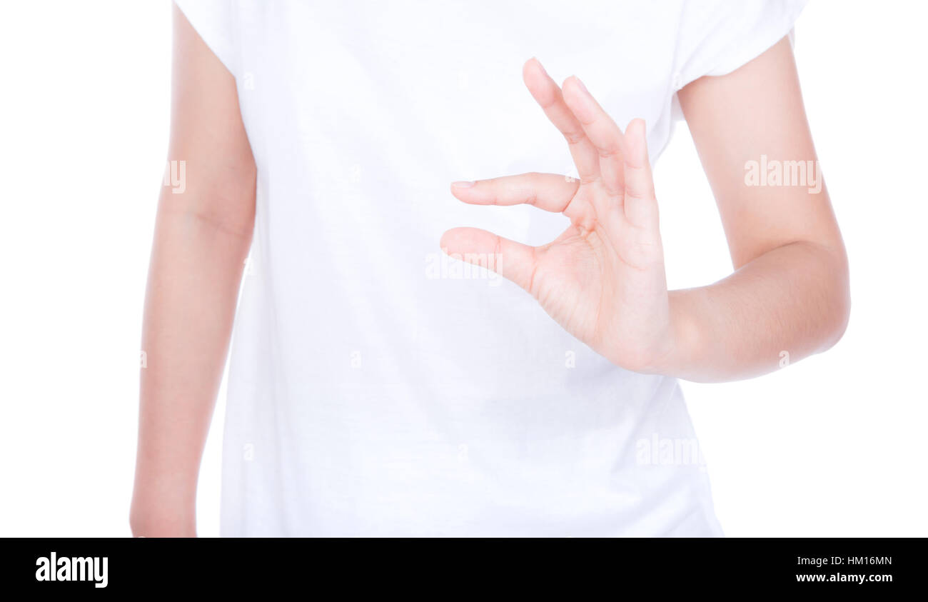 Empty women hands over body isolated on background Stock Photo - Alamy
