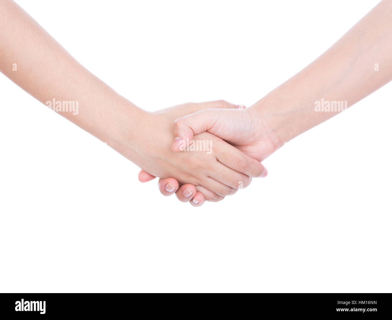 Closeup picture of woman shaking hands isolated on white background ...