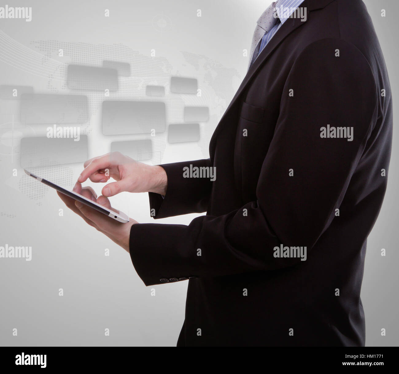 Business man using a touch screen device Stock Photo - Alamy
