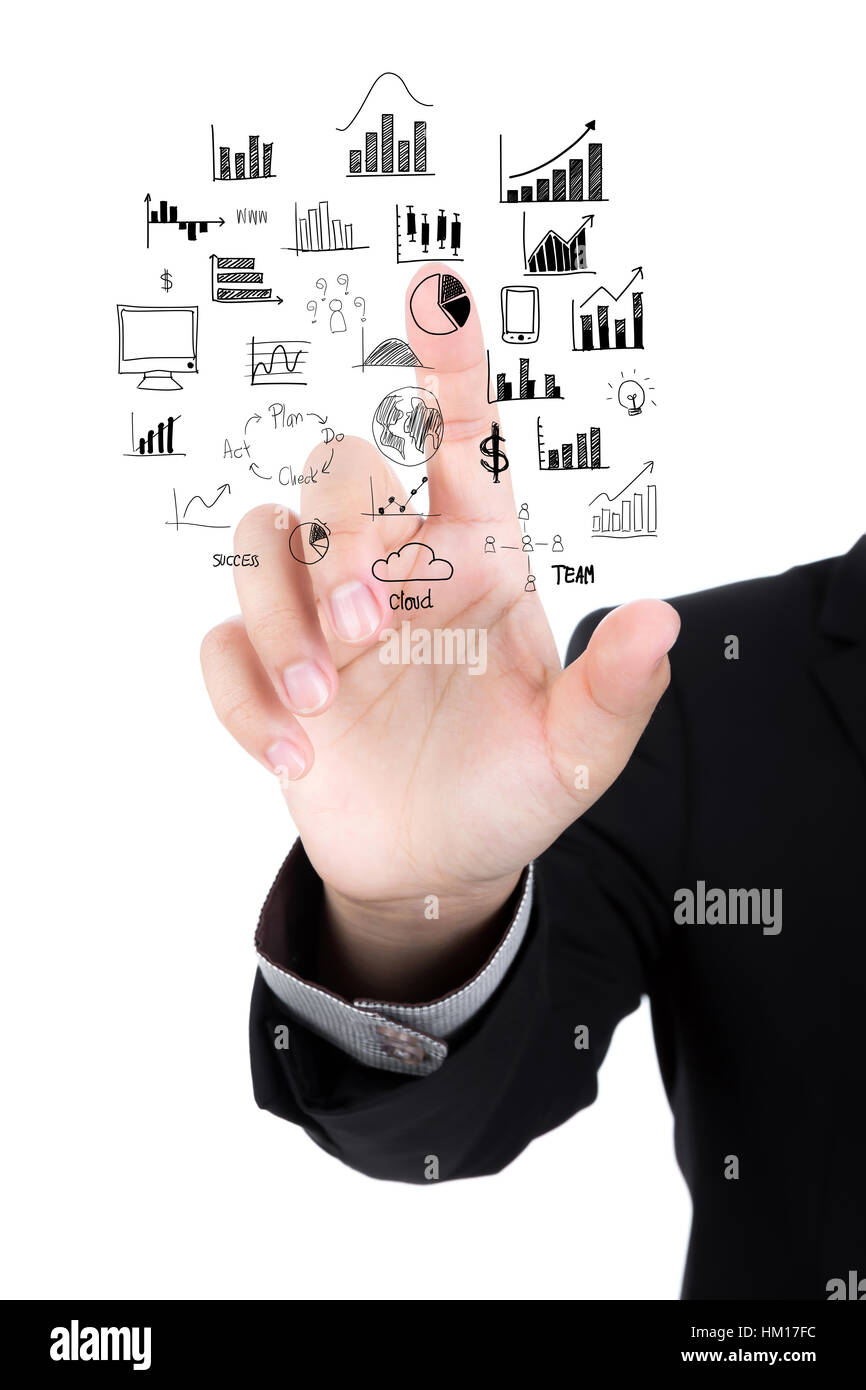 Businessman hand drawing business concept isolated on white background ...