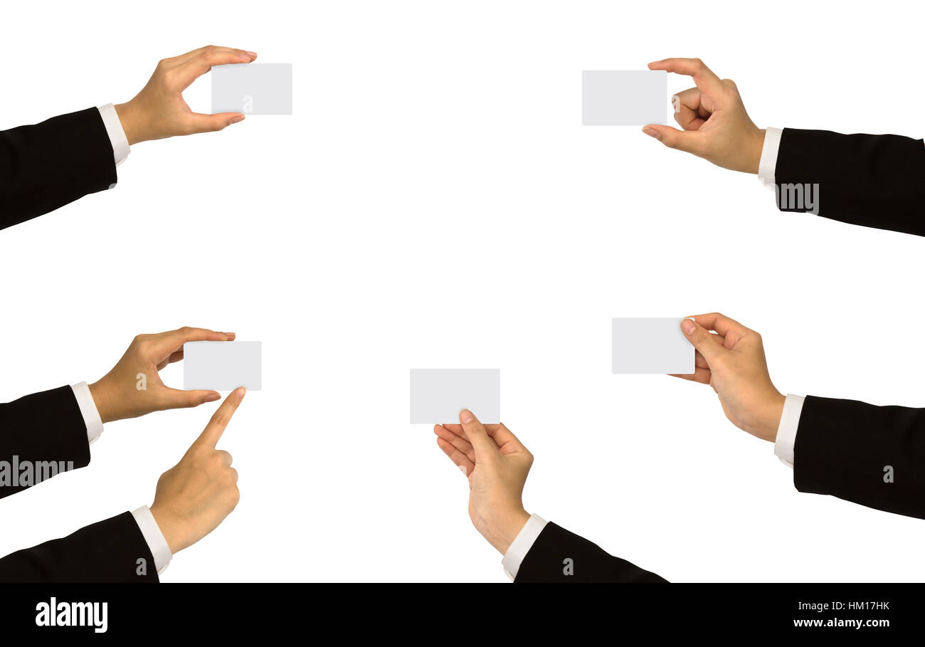 Collection card in a business hand on white background Stock Photo - Alamy