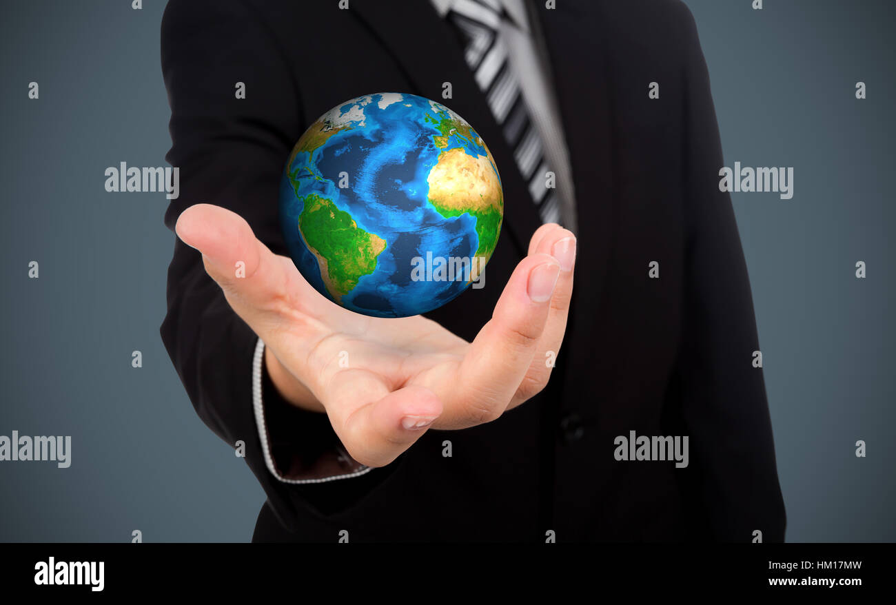Business man holding earth in his hand (Elements of this image ...