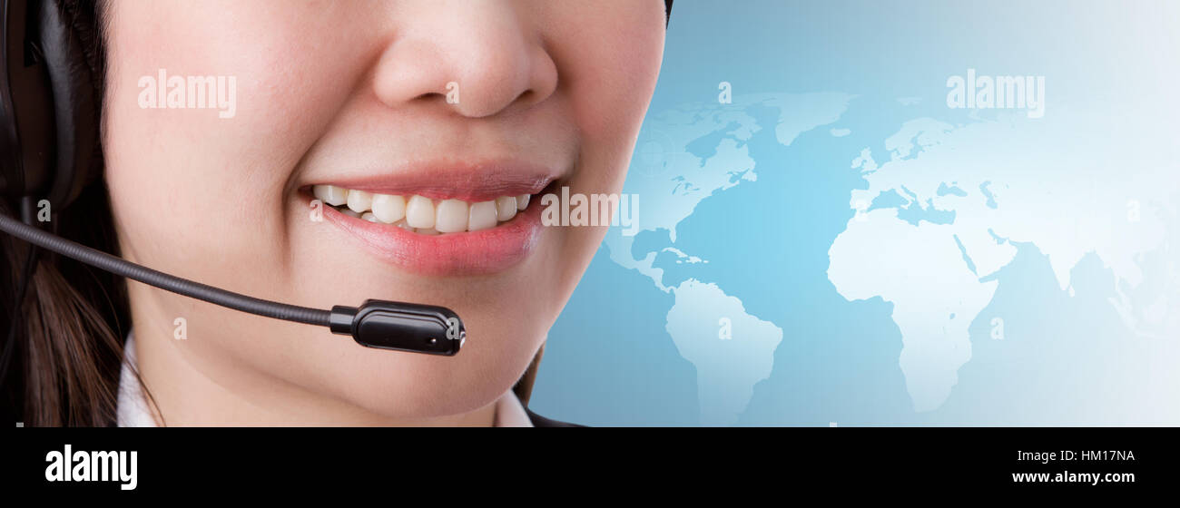 Close-up mouth of a friendly women call center operator Stock Photo - Alamy