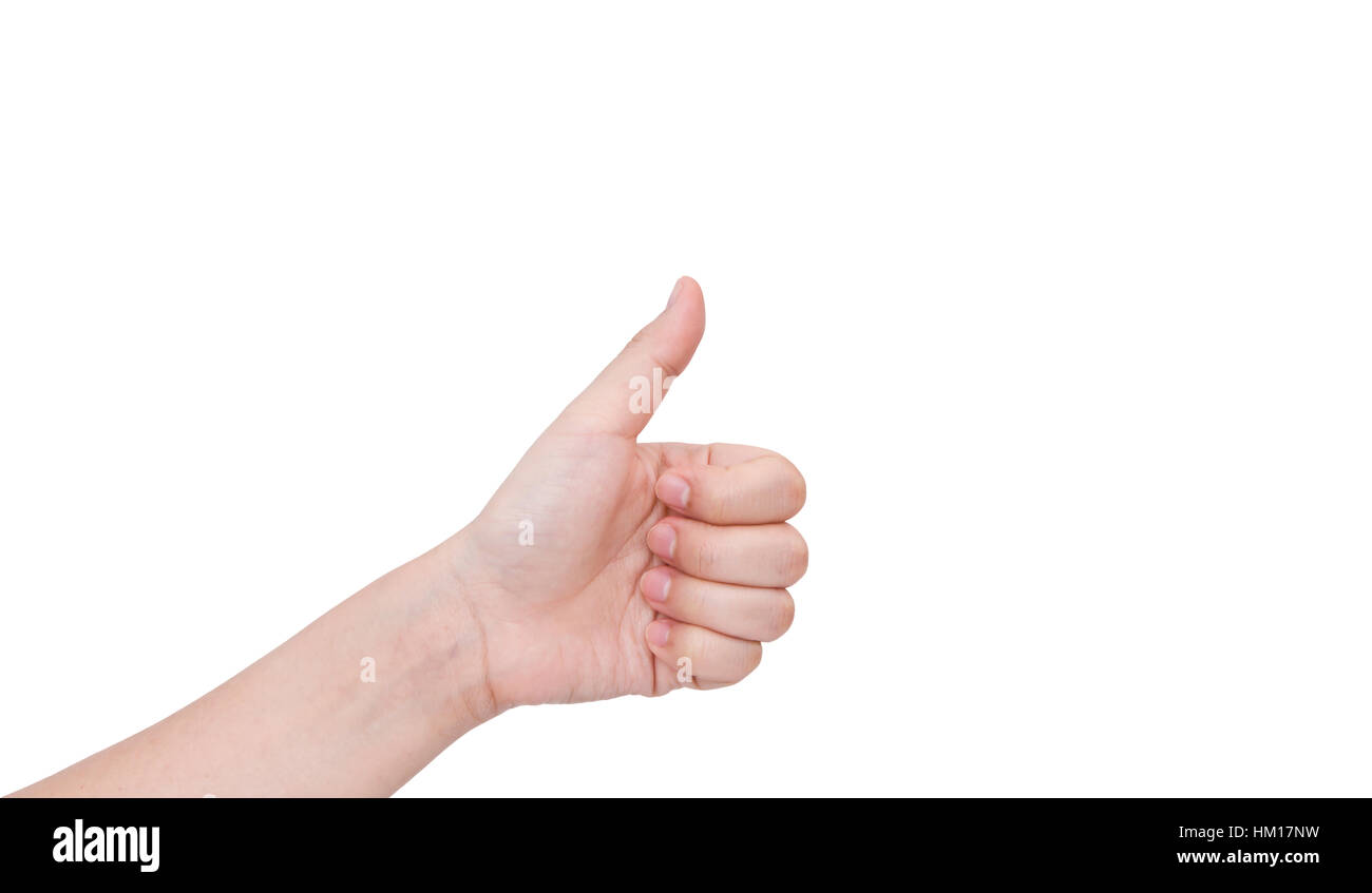 Thumbs up hand sign isolated on white background Stock Photo - Alamy