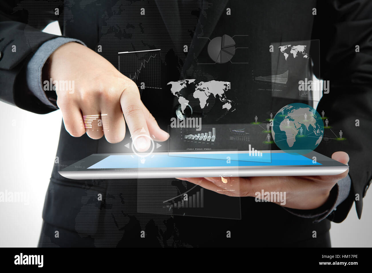 Business man using a touch screen device Stock Photo - Alamy