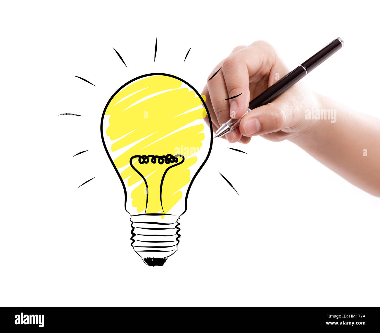 Business man hand drawing light bulb isolated on white Stock Photo - Alamy
