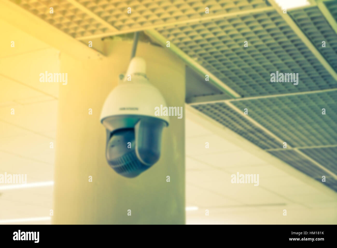 Abstract blur CCTV Camera Operating inside at airport terminal ...