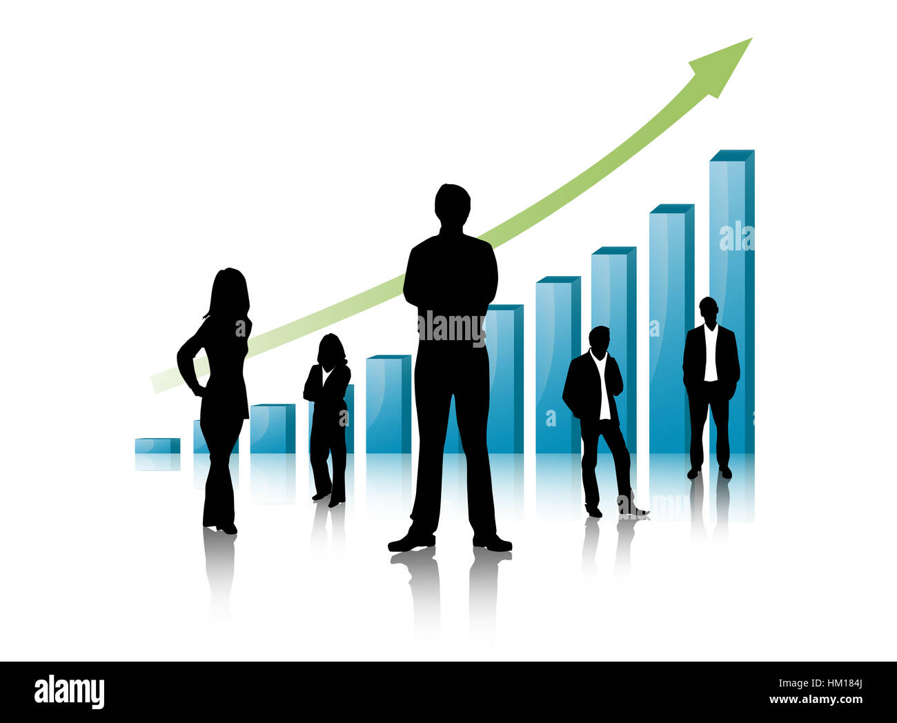 Silhouettes of business with blue graph Stock Photo - Alamy