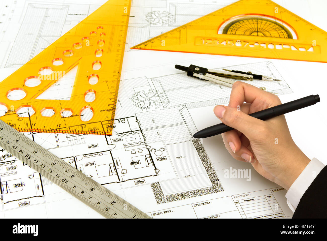 Hand draw Blueprint of a house Stock Photo - Alamy