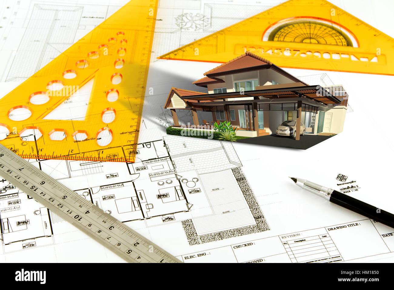 Hand draw Blueprint of a house Stock Photo - Alamy
