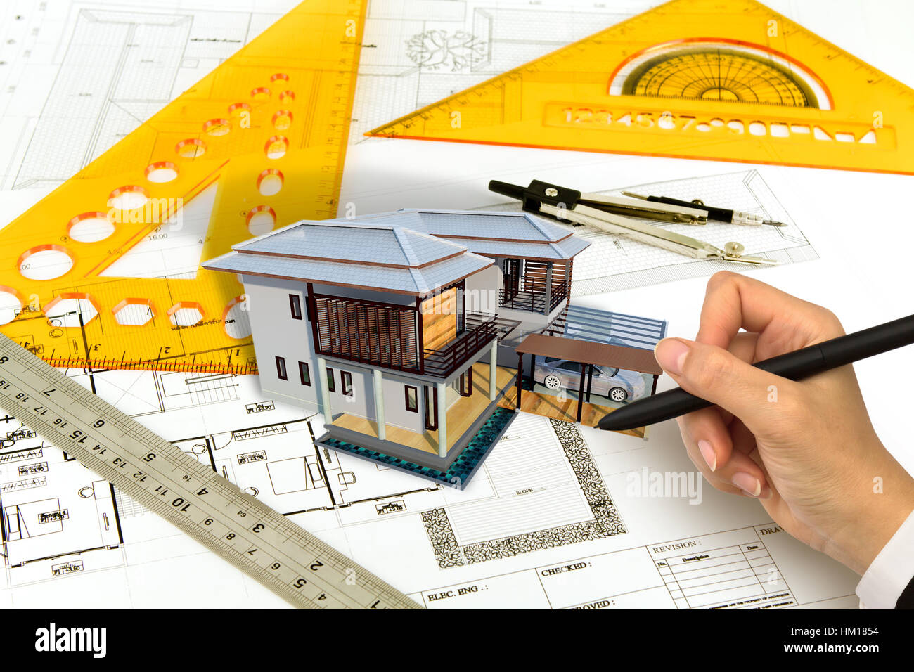 Hand draw Blueprint of a house Stock Photo - Alamy