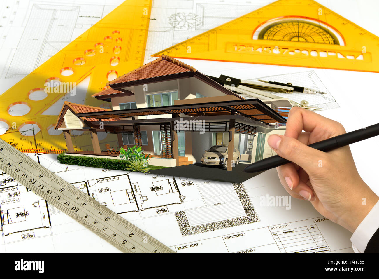 Hand draw Blueprint of a house Stock Photo - Alamy