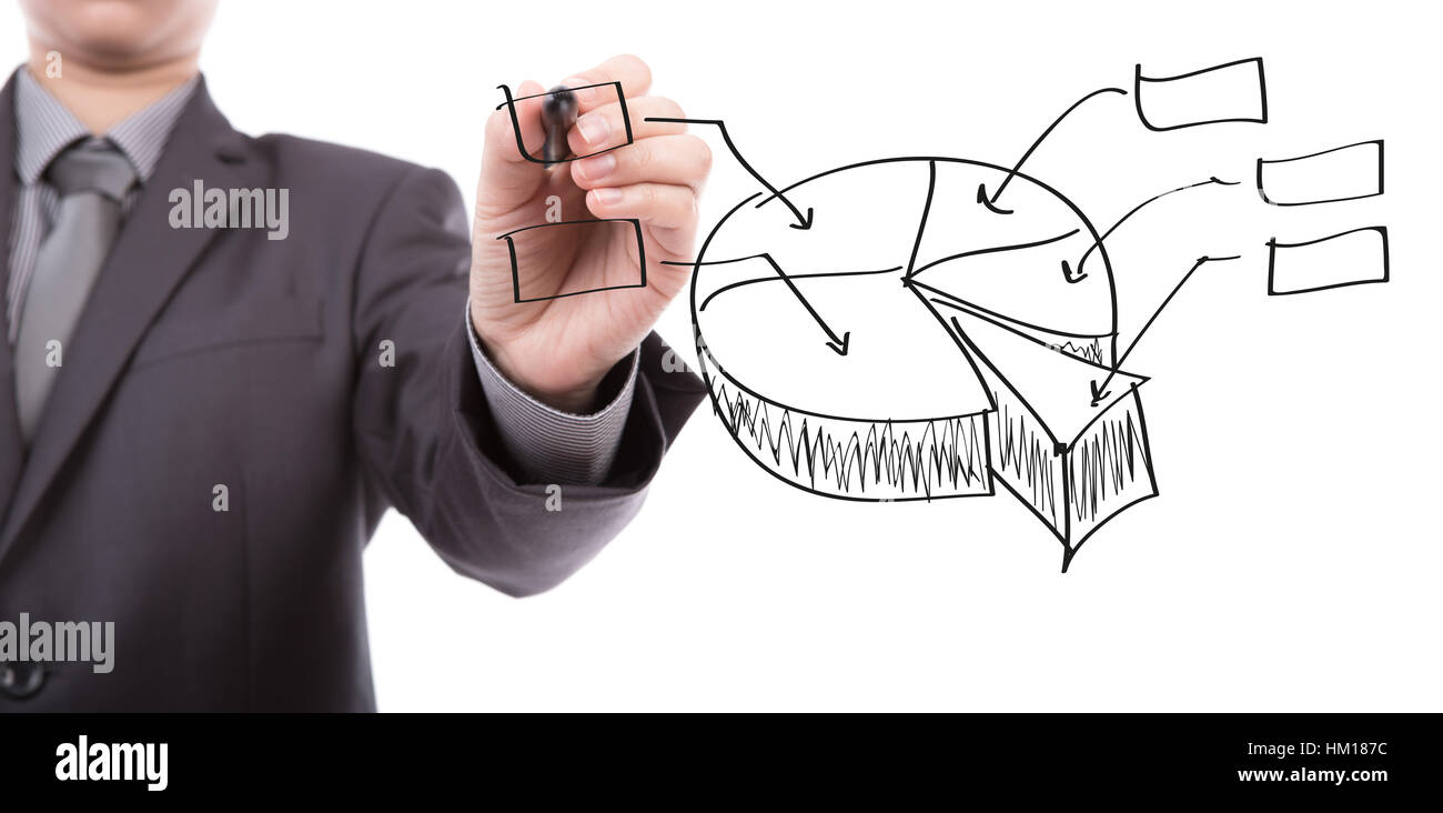 Businessman hand drawing business concept isolated on white background ...