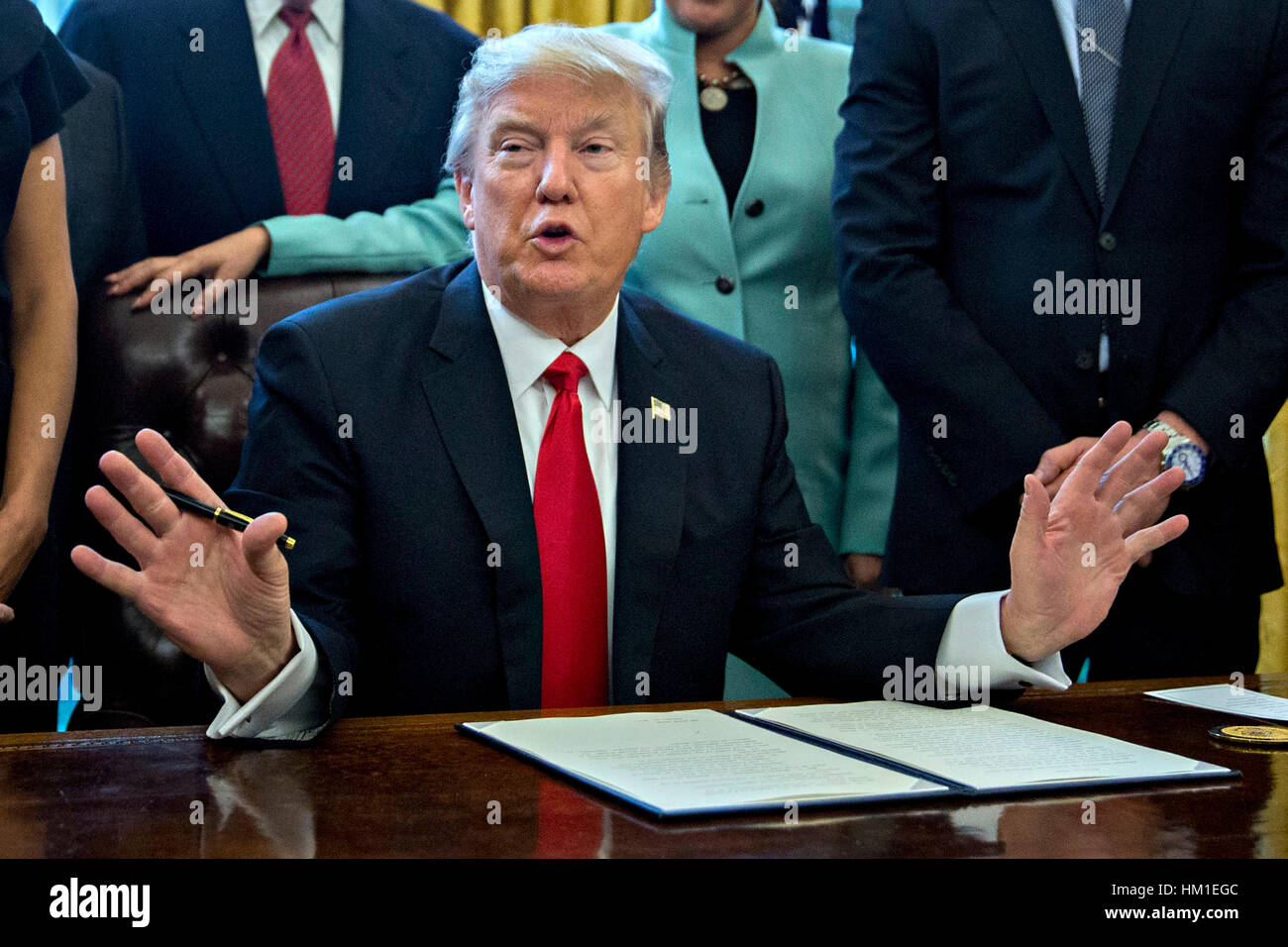 Washington, DC, USA. 30th Jan, 2017. U.S. President Donald Trump speaks ...