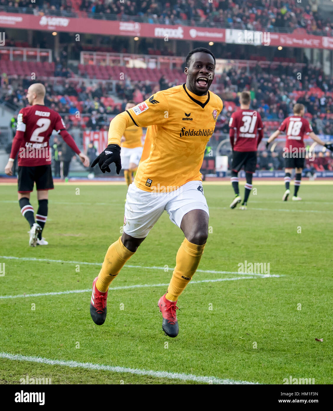 Nuremberg, Germany. 29th Jan, 2017. Dresden's Erich Berko celebrates ...