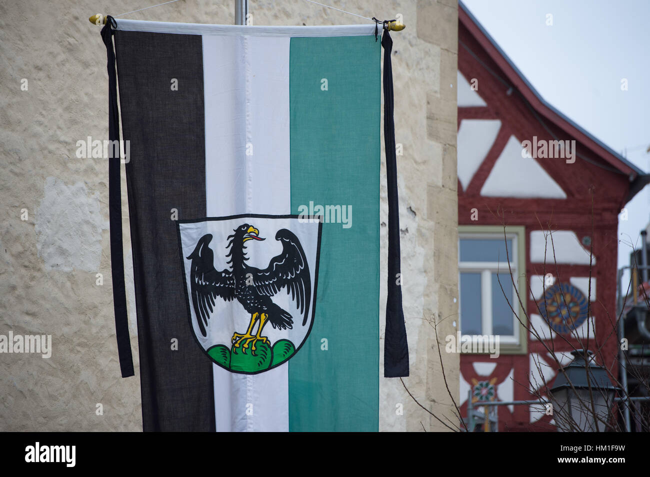 Arnstein, Germany. 31st Jan, 2017. The official flag of Arnstein with ...