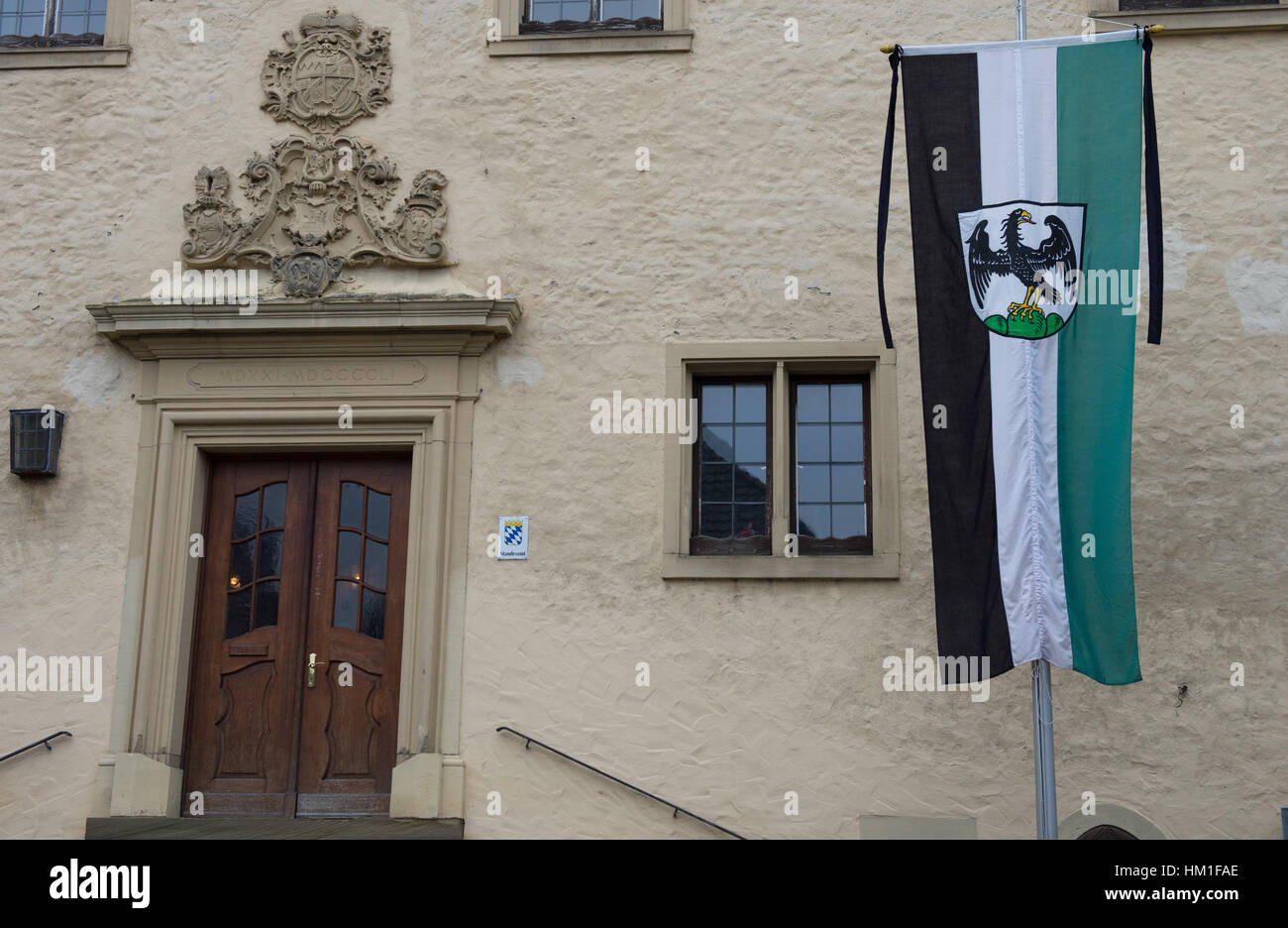 Arnstein, Germany. 31st Jan, 2017. The official flag of Arnstein with ...