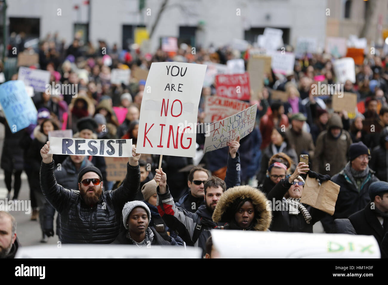 Manhattan, New York, USA. 29th Jan, 2017. Protesters march north on ...