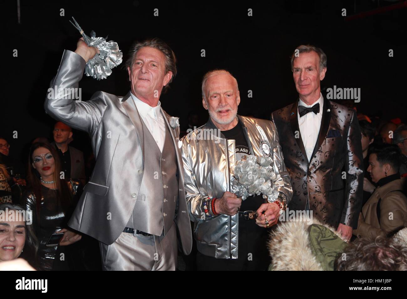 New York, NY, USA. 31st Jan, 2017. Nick Graham, Buzz Aldrin and Bill ...