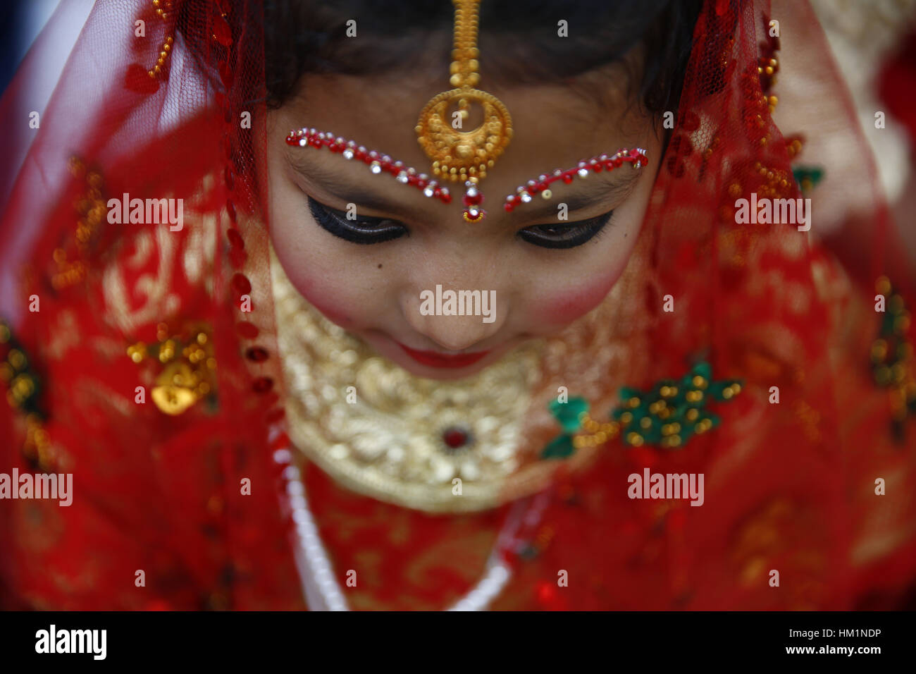 Kathmandu, Nepal. 1st Feb, 2017. A Nepalese Newar girl taking part in ...