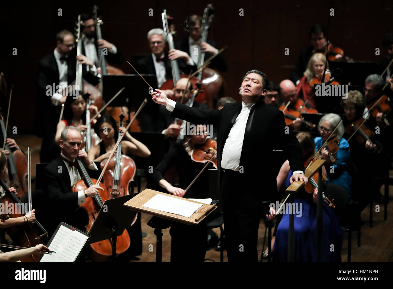 New York, USA. 31st Jan, 2017. Maestro Yu Long (front) conducts Spring ...