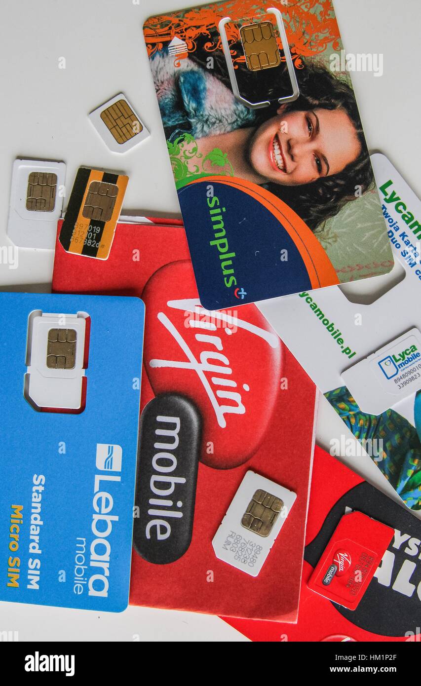 Gdansk, Poland. 01st Feb, 2017. Different types of Polish SIM cards are ...