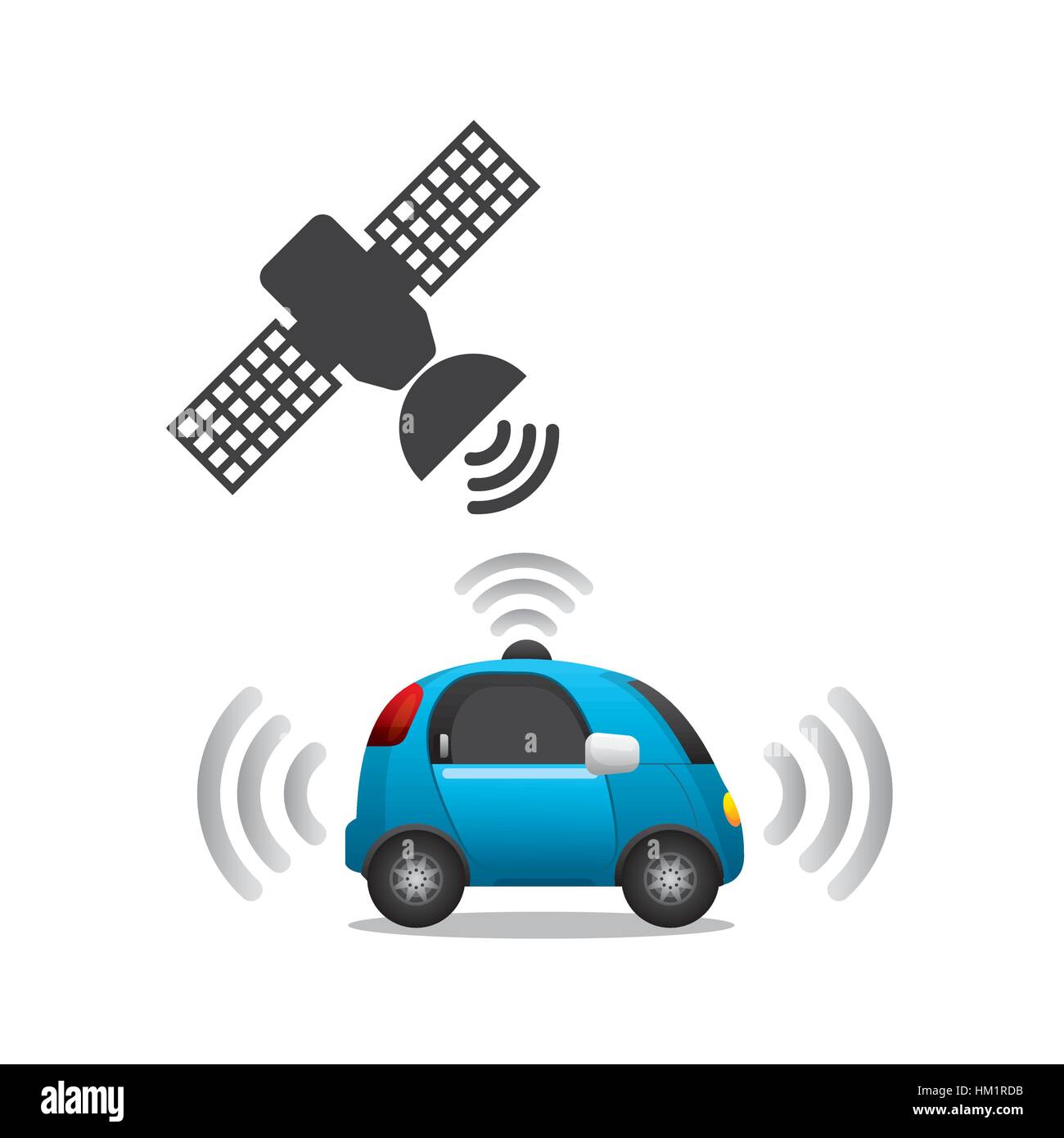 autonomous car and satellite icon over white background. colorful ...