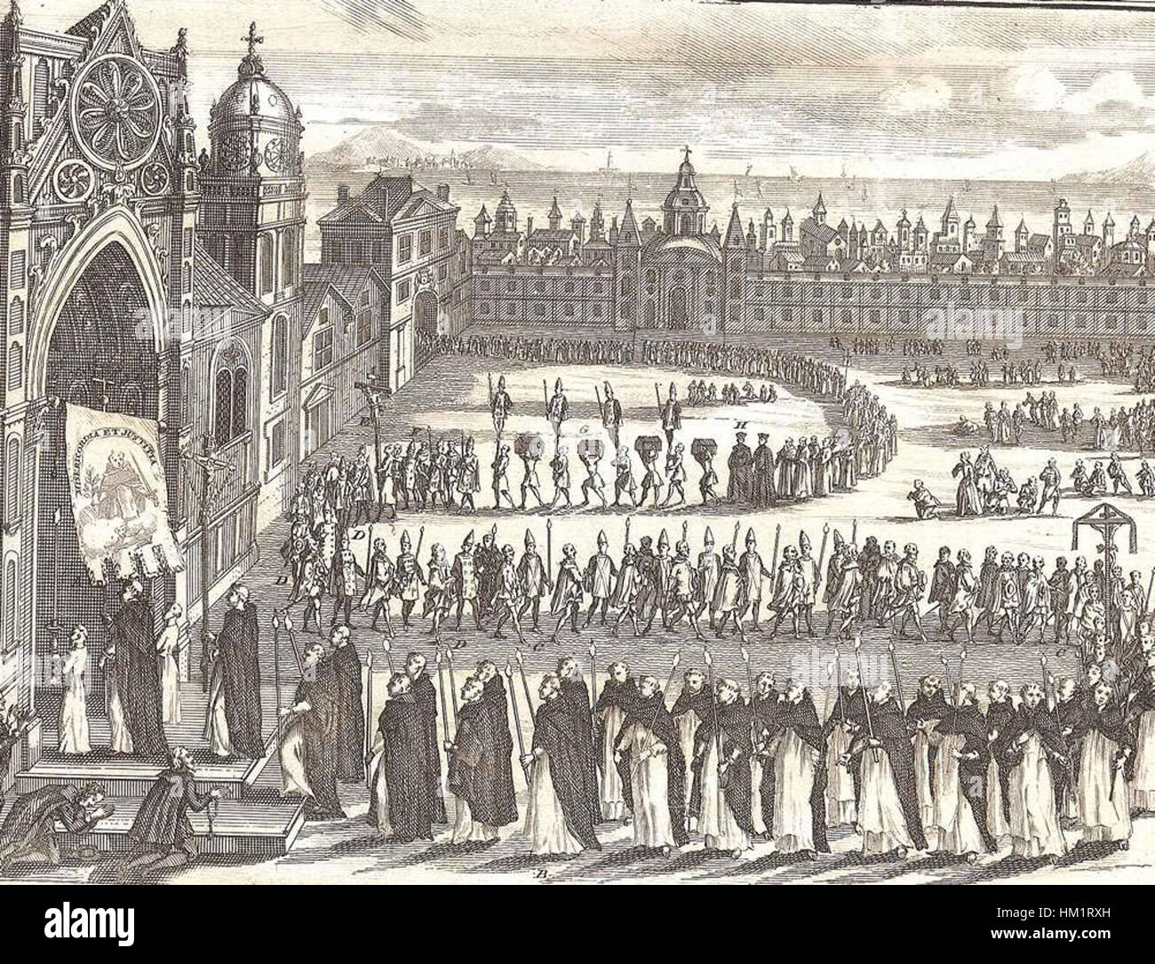 A painting titled 'Inquisition 1783', depicting a historical scene ...