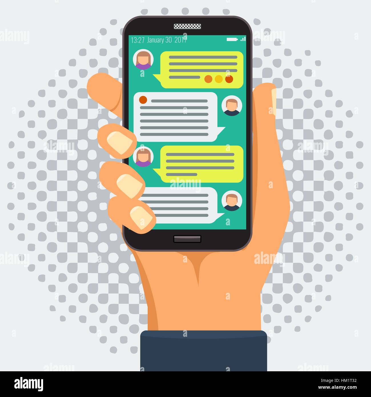 Chatting with chatbot on phone, online conversation with texting ...