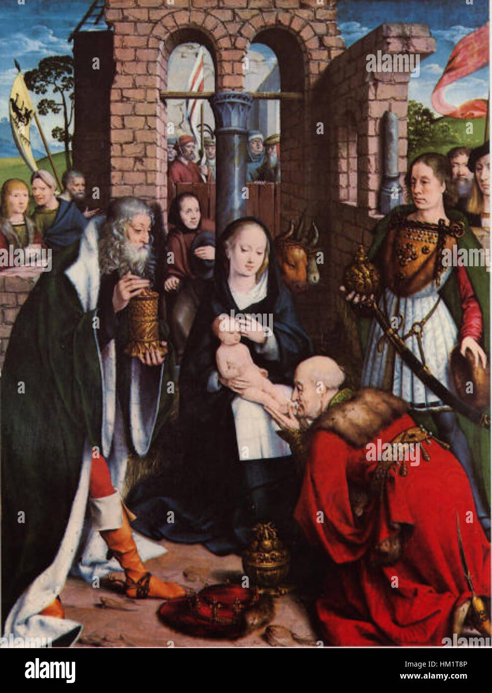An oil painting by Jan Joest van Calcar, created on a panel, depicting ...
