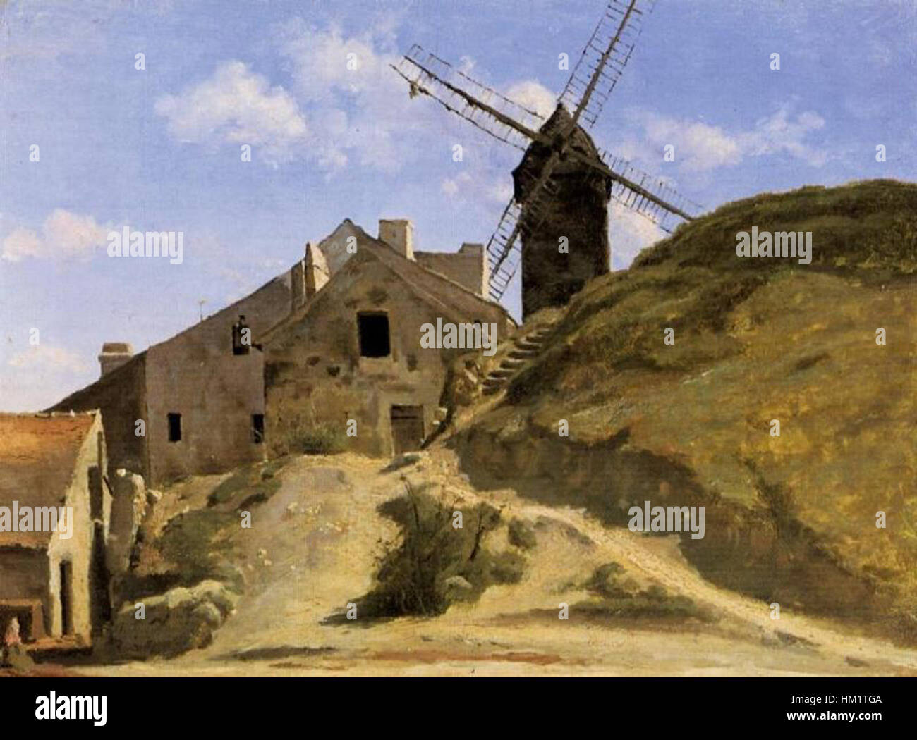 A painting by Jean-Baptiste Camille Corot, titled 'A Windmill in ...