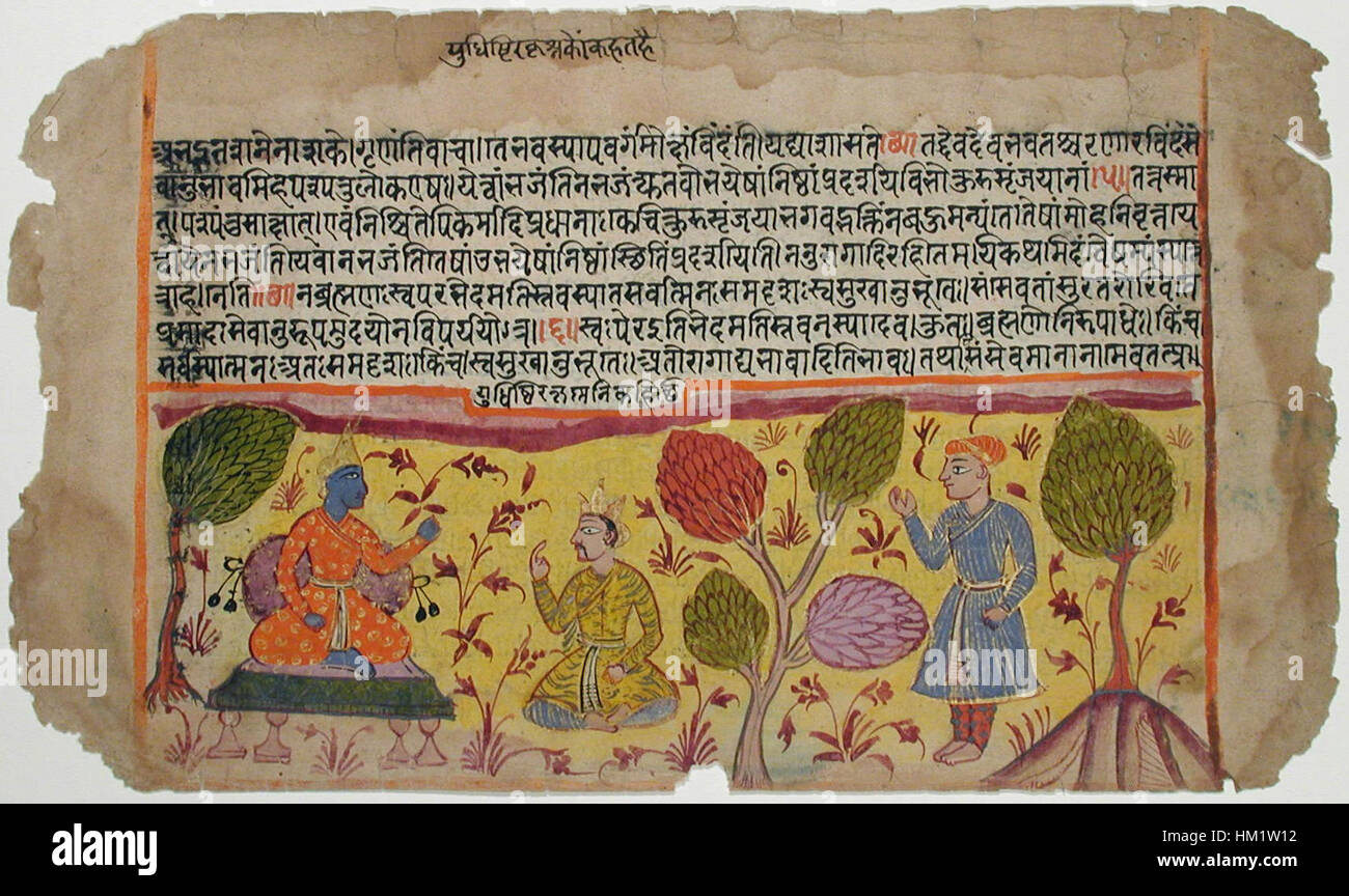 This painting illustrates a scene from the *Mahabharata*, depicting ...