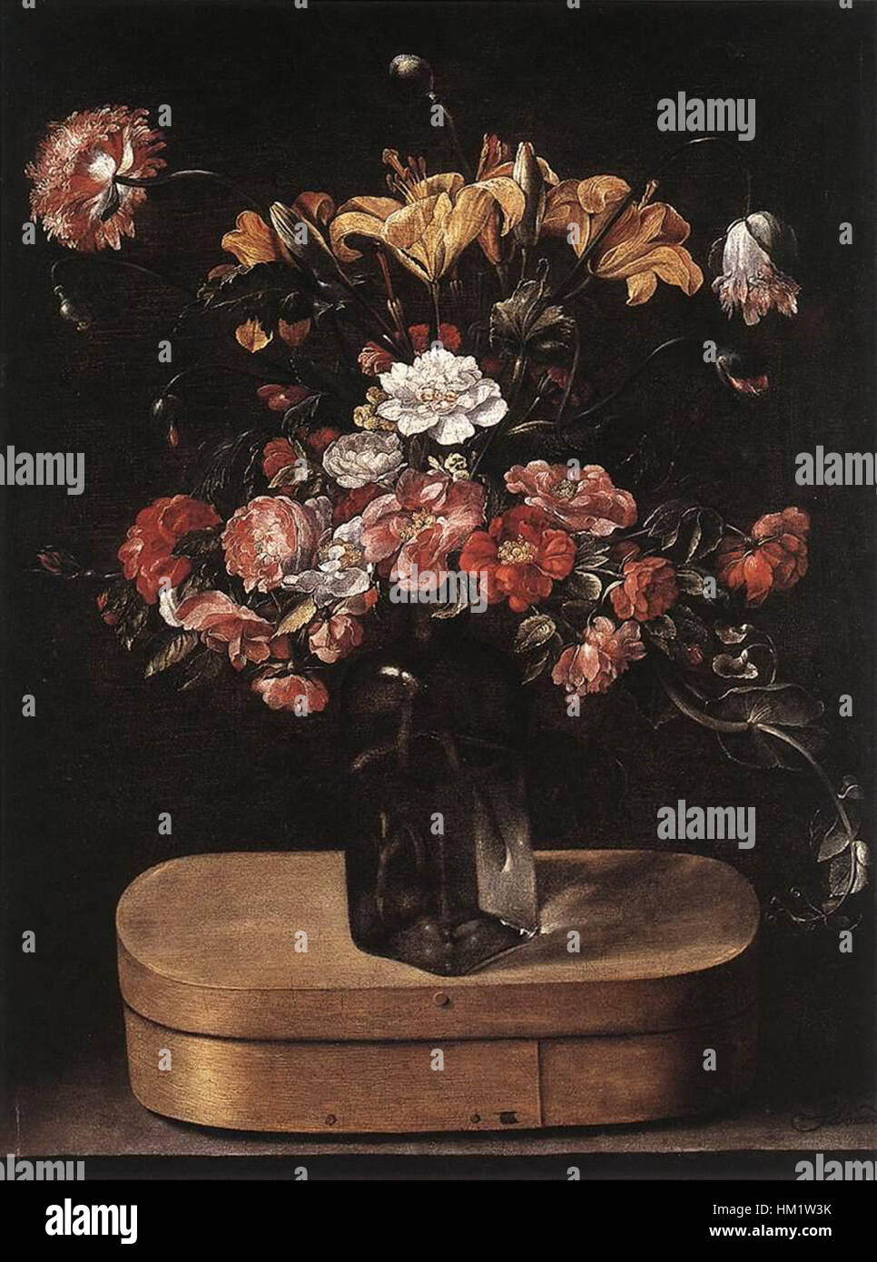 Jacques Linard's 'Bouquet on Wooden Box' is a still-life painting ...