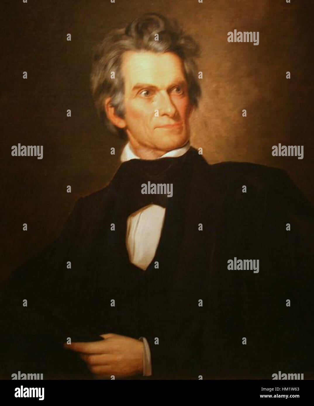 A portrait of John C. Calhoun, an influential American politician, captured in a classical ...