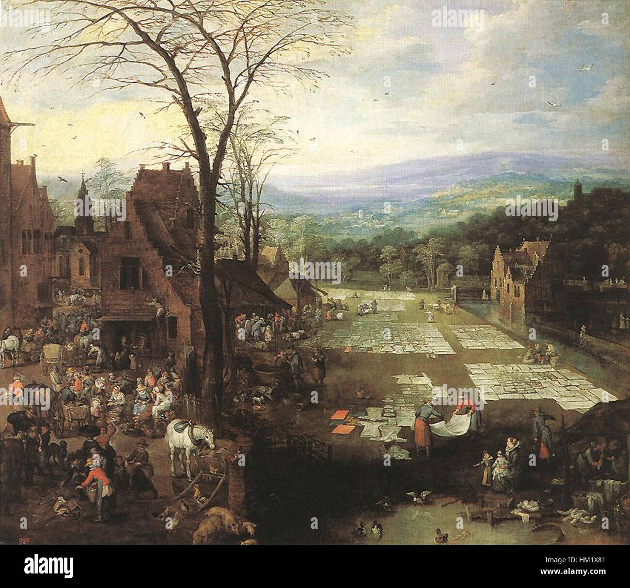 Joos de Momper II’s painting 'Flemish Market and Washing Place' depicts ...