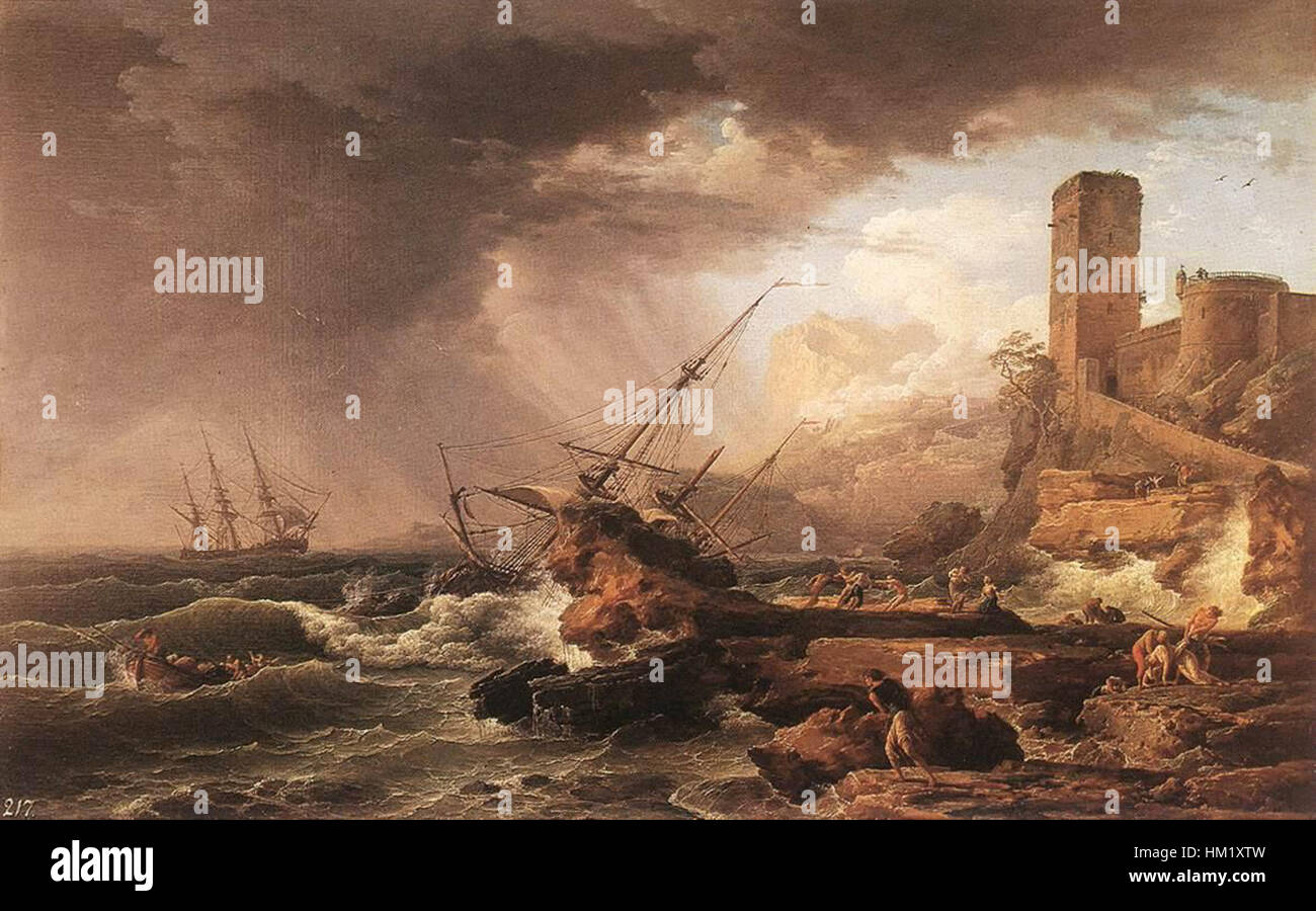 Joseph Vernet's 'Storm with a Shipwreck' depicts a dramatic seascape ...